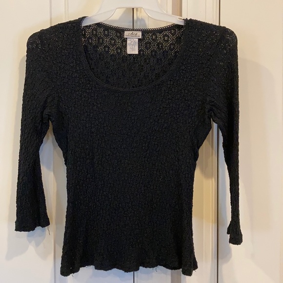Tops | Black Sheer Lace Like Top | Poshmark